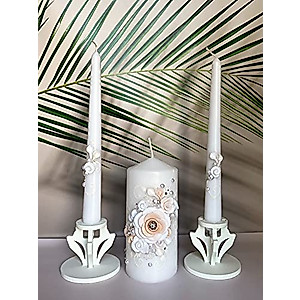 Magik Life Unity Candle Set for Wedding - Wedding décor - Decorative Candles Pillar - Candle Sets - 6 Inch Pillar and 2 10 Inch Tapers - Best Unity Candle (Peach)