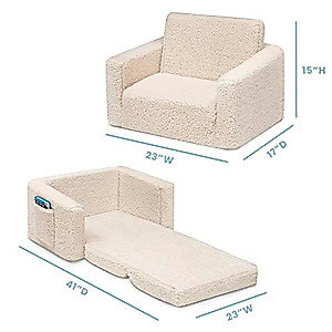 Delta Children Cozee Flip-Out Sherpa 2-in-1 Convertible Chair to Lounger for Kids, Cream