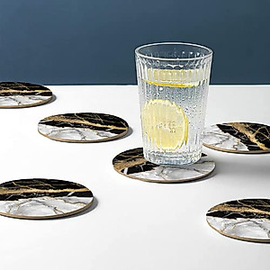 4Pcs Absorbent Drink Coasters Black Gold Grey Marble Pattern Round Coaster with Cork Backing Non-Slip for Home Office 4in