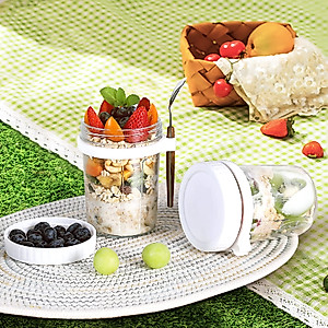 Xigugo Overnight Oats Jars, Overnight Oats Container with Lid and Spoon, 10 oz Cereal, Milk, Vegetable and fruit Salad Storage Container with Measurement Marks (white2)