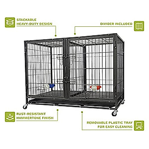 Go Pet Club 44" Heavy Duty Stackable Cat Dog Pet Metal Crate Kennels Outdoor and Indoor with Divider and Water Bowls, Large