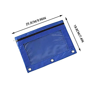 Generic Pencil Pouch,Three-hole Pencil Case Single Zipper Transparent PVC Document Storage Bag,Large Capacity Pencil Pouch with Zipper Clear Binder Pencil Case with 3 Reinforced Grommets (Blue)