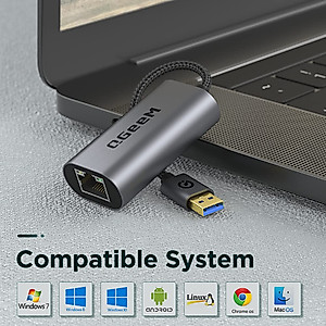 QGeeM USB Ethernet Adapter,USB 3.0 to 10/100/1000 Gigabit Ethernet LAN Network Adapter Compatible for MacBook Air/Pro,Surface Pro,iMac,Vista,Notebook PC with Windows7/8/10, XP