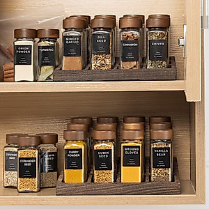 Yangbaga 35Pcs Glass Spice Jars with Labels，4oz Empty Square Spice Bottles with acacia wood lid & Shaker Lids and Silicone Collapsible Funnel Included