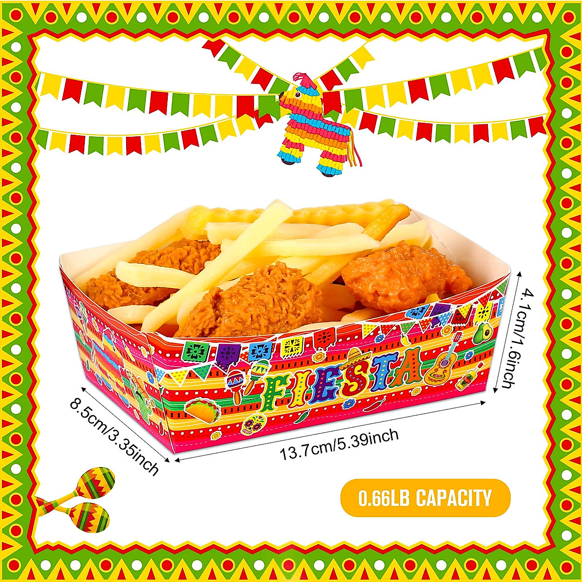 Sumind 50 Pcs Mexican Nacho Trays Disposable Food Trays Fiesta Party Decorations Paper Snack Taco Boats for Popcorn Candy Hot Dog Cinco De Mayo Birthday Mexican Party Supplies(Bright)