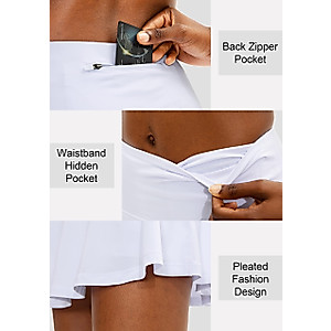 SANTINY Pleated Tennis Skirt for Women with 4 Pockets Women's High Waisted Athletic Golf Skorts Skirts for Running Casual (White_M)