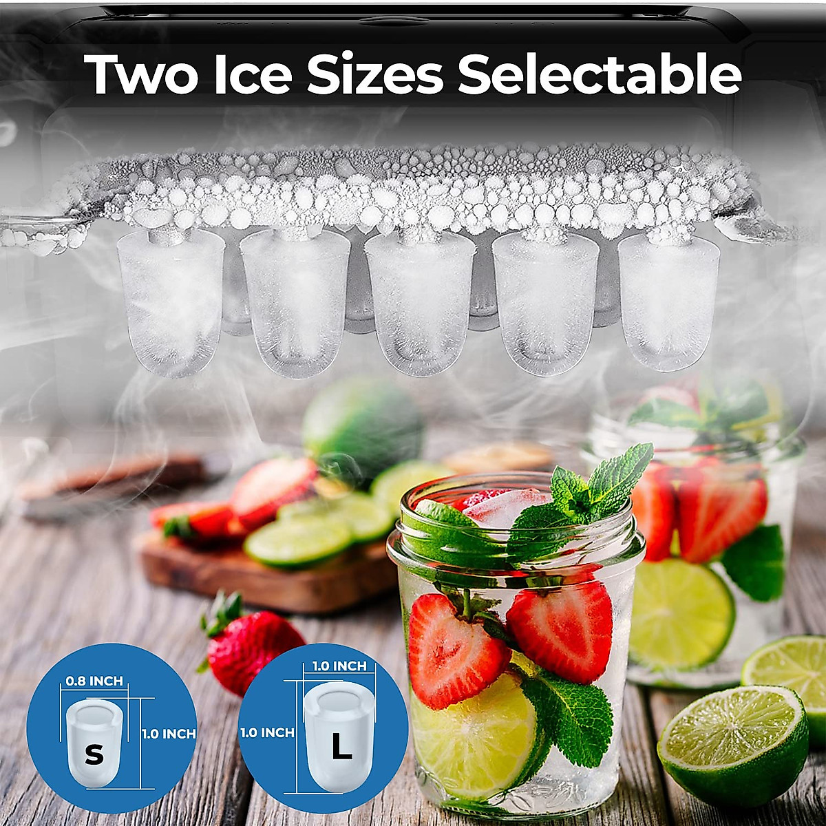 Ice Maker Machine Countertop, 27 lbs in 24 Hours, Self-Cleaning Ice Maker Countertop, 9 Cubes Ready in 8 Mins, Electric Portable Ice Maker with Ice Scoop and Basket for Home Kitchen Bar Office