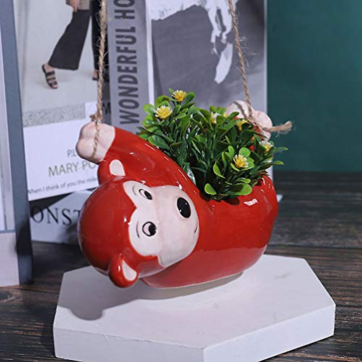Hemoton Outdoor Pots 1pc Monkey Ceramic Flowerpot Succulent Office Pot Holder Animal Plant Porcelain Succulent Pots Pottery Table Succulent Planter Bonsai Landscape Ceramics Succulents