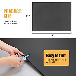 Under Sink Mat for Kitchen Super Absorbent, Quick Dry Kitchen Bathroom Cabinet Mat, 34" X 22" Or Smaller Cut to Fit Under Sink Drip Tray, Under Sink Liner Easy to Clean- Dark Grey