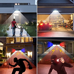 Solar Motion Sensor Security Lights Wall Lights Solar Sound Alarm Strobe Light,4 Modes IP65 Waterproof,Solar Reflector Lights Outdoor LED Motion Sensor Noise Maker with Remote for Garden Patio Yard