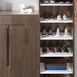 KIKIBRO Expandable Closet Shelf Organizer, Adjustable Shelves, Extendable Storage Shelving Rack Divider for Cabinet Pantry Wardrobe Cupboard Kitchen Bathroom Shoe, White Large Set of 2