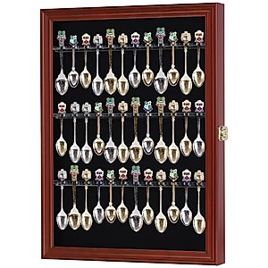 36 Spoon Display Case Cabinet Holder Rack Shadow Box with Lockable Door, Dark Cherry Finish (SP01-DC)