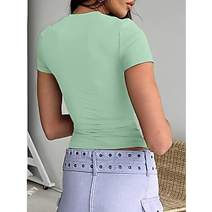 Abardsion Women's Casual Basic Going Out Crop Tops Slim Fit Short Sleeve Crew Neck Tight T Shirts (Mint Green, S)