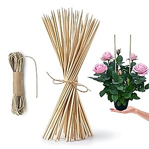HOPELF 50 Pack 16" Bamboo Plant Stakes for Wood Garden Sticks，Wooden Indoor Gardening Floral Potted Plant Support，Crafts, More Size Choices 8"/12"/16"
