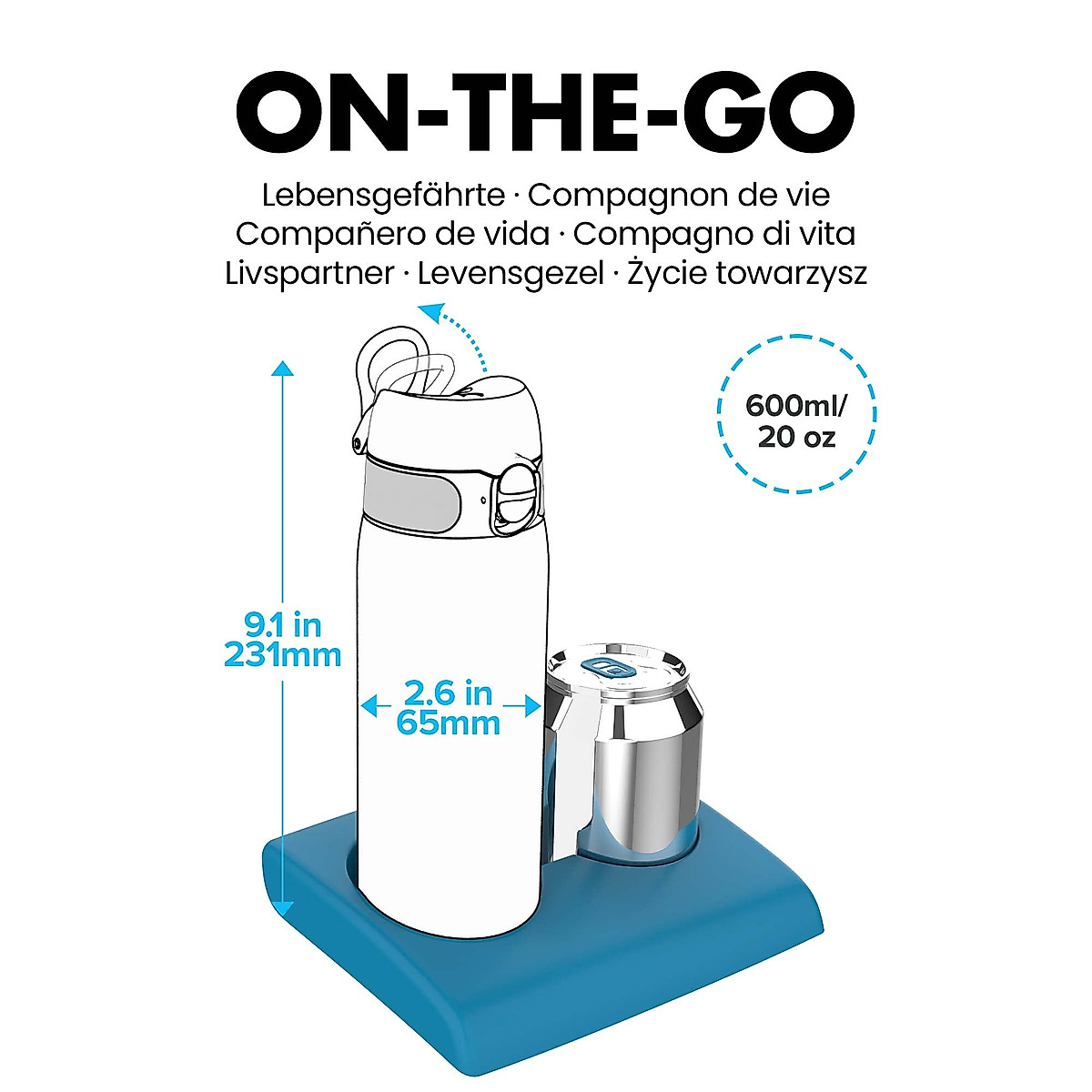 Ion8 Leak Proof Slim Water Bottle, Stainless Steel, NFL Dolphins, 600ml (20oz)