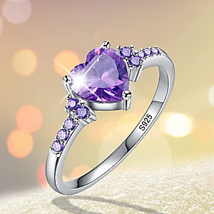 Women Heart Shaped Engagement Rings Inlaid Zircon Anniversary Rings Fashion Wedding Exquisite Jewelry (Purple, 8)