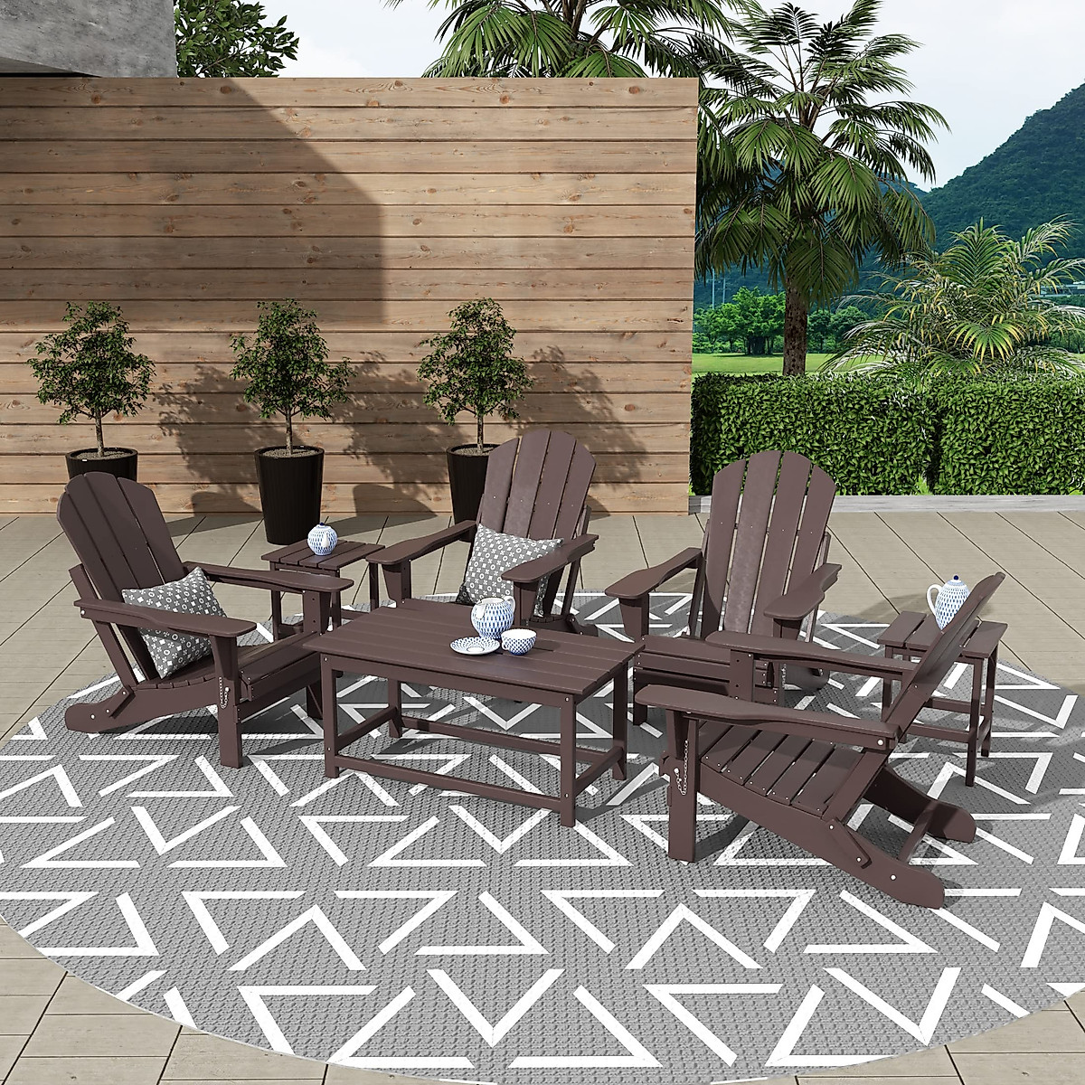 WestinTrends Malibu 3-Pieces Outdoor Table Set, Includes 1 Coffee Table and 2 Side Table, All Weather Poly Lumber Adirondack Patio Furniture Set, Dark Brown
