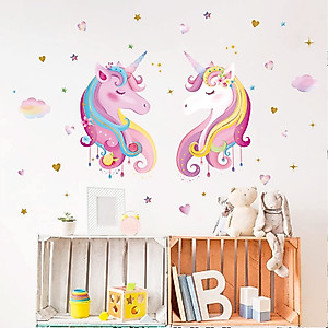 wondever Unicorn Wall Stickers Pink Animals Dot Heart Peel and Stick Wall Art Decals for Girls Birthday Party Baby Nursery