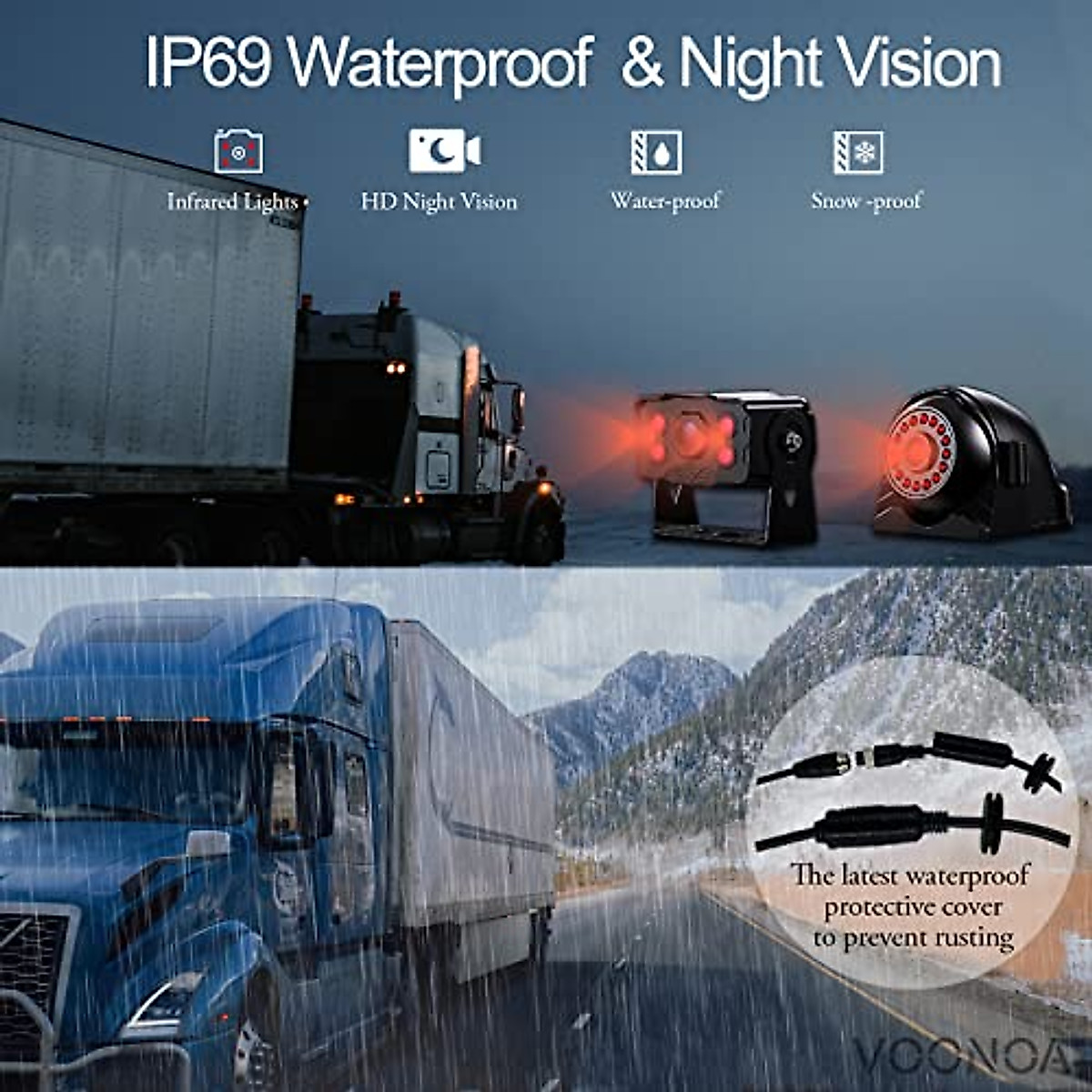 4K RV Backup Camera System 10.36" Quad Split Touch Screen Monitor with 4 1080P Rear Side View Camera, DVR Recording Bluetooth MP3 MP5 IP69 Waterproof Night Vision for RV Truck Semi Trailer Bus Tractor