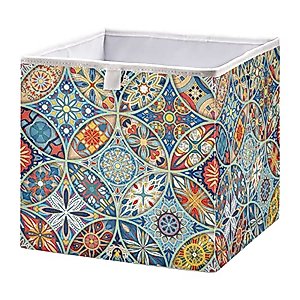 Blueangle Vintage Mandala Pattern Cube Storage Bin, 11 x 11 x 11 in, Large Collapsible Organizer Storage Basket for Home Décor（899）