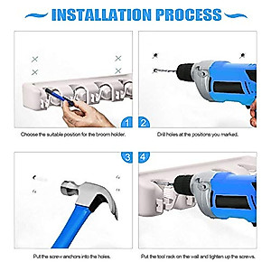 Toolsempire Broom and Mop Holder Wall Mounted Garden Tool Rack Garage Storage Organizer Rack 5 Position with 6 Hooks