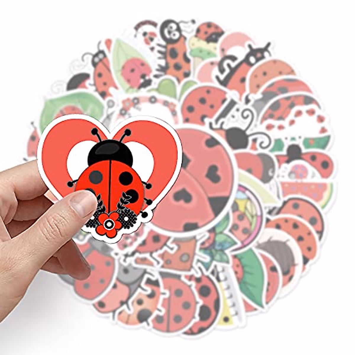 ACEPL Ladybugs Stickers 50pcs Cute Cartoon Ladybirds Vinyl Waterproof Stickers for Water Bottle Laptop Skateboard Guitar Scrapbook Phone Bicycle Computer Decal for Kids Teens