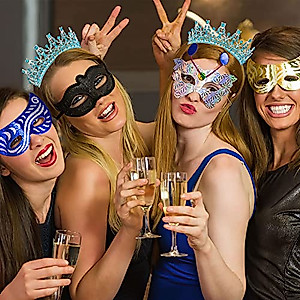 Makone Silver Lake Blue Tiara for Girls, Crown with Comb for Women Birthday Bridal Wedding Prom Halloween Costume Christmas Party