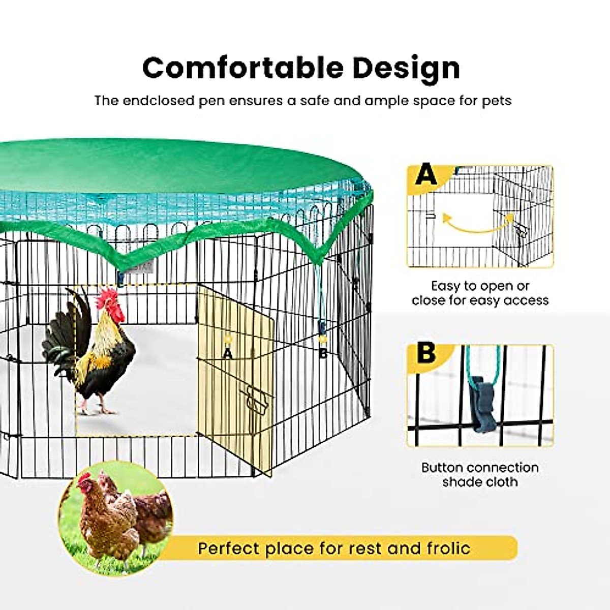 DEStar 8 Panel Foldable Outdoor Backyard Metal Coop Chicken Cage Enclosure Duck Rabbit Cat Crate Playpen Exercise Pen with Weather Proof Cover