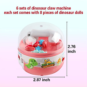6 pcs Mini Claw Machine, Tiny Dinosaur Toy Claw Machine for Kids Miniature Hand Claw Machine Set with 48 pcs Mini Dinosaur Toys Small Arcade Game Birthday Gift Pinata Party Favors for Boy Girl 8-12