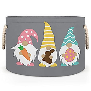 Easter Gnomes Easter Egg Bunny And Carrot Large Round Baskets for Storage Laundry Baskets with Handles Blanket Storage Basket for Bathroom Shelves Bins for Organizing Nursery Hamper Girl Boy
