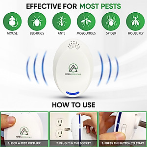 Aspen Essentials Ultrasonic Pest Repeller Indoor Pack of 4 Pest Repeller Plug in Mice Repellent for House | Bug Repellent for Indoor Pest Control for Office, Warehouse and Hotel