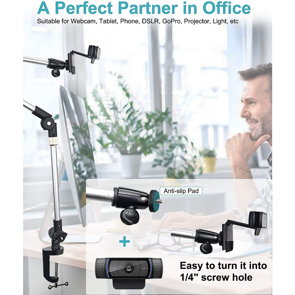 Aozcu Flexible Tablet Stand Holder for Bed, 35in Aluminum Long Arm iPad Camera Mount for Desk, 360° Rotation Webcam Stand with 1/4 Screw for iPad Pro 11 Air Mini, Switch, iPhone, More 4-12.9" Devices