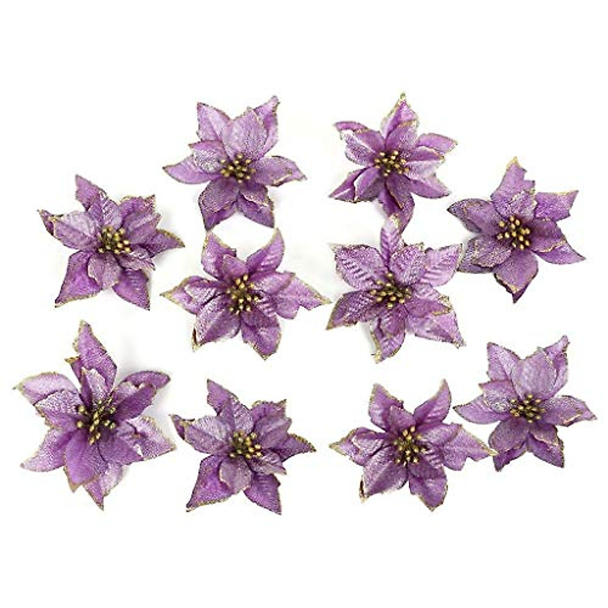 Christmas Glitter Flower Ornaments,Jchen 20Pcs Glitter Christmas Tree Ornaments Artificial Christmas Flowers Christmas Tree Decoration Flower for Home Party Wedding Decorations (Purple)