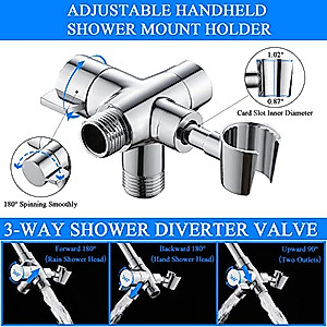PSYLC All Metal 3-Way Shower Arm Diverter Valve/Solid Brass Shower Splitter For Rain Shower Head & Handheld Shower Head - G1/2 Bathroom Universal Shower System Replacement Part(Chrome)