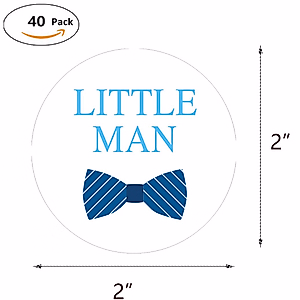 MAGJUCHE Bowtie Little Man Stickers, Blue Boy Baby Shower Birthday Favor Sticker Labels, 2 Inch, 40-Pack