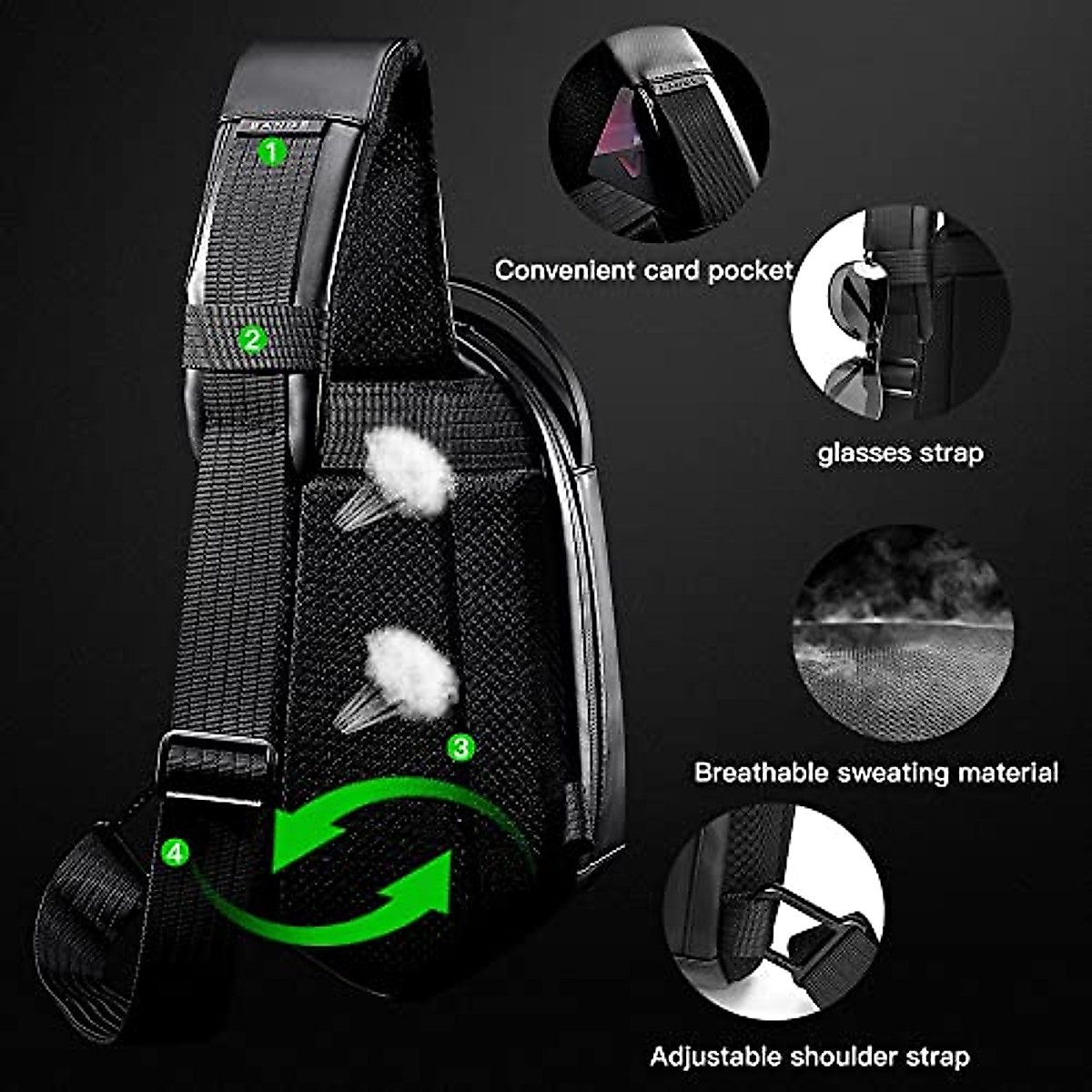 BANGE Sling Bag Waterproof Safe Protect Shell Crossbady Bag Backpack, Biking Hiking Travel Shoulder Bag (Black with USB)