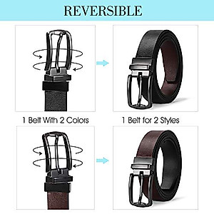 JASGOOD Women Leather Reversible Belt, Ladies Belt for Jeans with Rotated Buckle(Suit for Pants Size 39-43 Inches, Black)