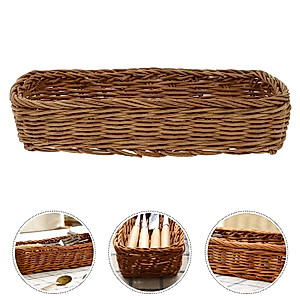 BESPORTBLE Wicker Cutlery Basket Rectangular Woven Baskets Bins Woven Forks Knives Spoons Storage Organizer Box Seagrass Basket for Silverware
