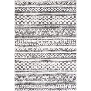 Eyely HOM303A-8 Moroccan Hype Imlil Tribal Geometric Stripe Indoor Area Rug Bohemian,Casual;Vintage, Bedroom, Kitchen, Living Room, Easy-Cleaning, Non-Shedding, 8 X 10, Light Gray/Cream