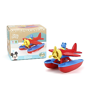 Green Toys Disney Baby Exclusive Mickey Mouse Seaplane, Red/Blue - Pretend Play, Motor Skills, Kids Bath Toy Floating Vehicle. No BPA, phthalates, PVC. Dishwasher Safe, Recycled Plastic, Made in USA.