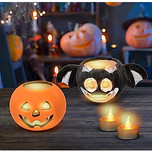 Gift Boutique Ceramic Pumpkins Skull Bat Figurines Paint Craft Kit Set of 6 Unpainted Ceramics Pumpkin Ready to Paint for Kids Classroom Fall Halloween Party Decor