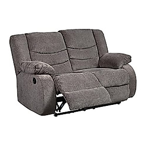 Signature Design by Ashley Tulen Modern Manual Pull Tab Reclining Loveseat, Dark Gray
