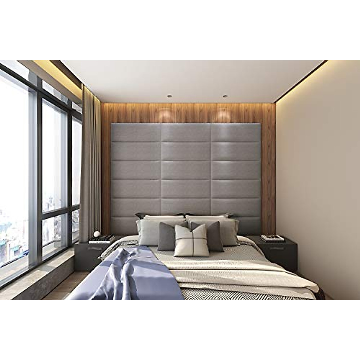 Art3d Padded Bed Headboard for Queen/Twin/King/Full-Removable-Sized 31.5x11.8inches Pack of 8pcs-Gray, Upholstered Wall Panels for Interior Wall Decor