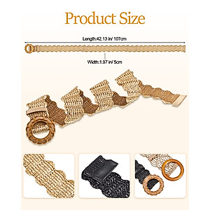 Hercicy 3 Pcs Rattan Straw Woven Belt Bohemian Waist Rope Braid Belts for Women, Trendy Boho Ladies Skinny Dress Belt Multicolor
