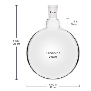 Labasics Glass Round Bottom Flask, Borosilicate Glass Heavy Wall Short Neck Round Bottom Flask RBF Single Neck Flask with 24/40 Standard Taper Outer Joint, 2000 ml