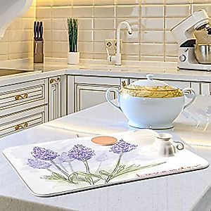 Blue Lavender Violet Flowers Dish Mat Dish Drainer Pads Dish Drying Pad for Kitchen Counter Kitchen Heat Resistant Mat 16 x 18
