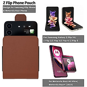 NKase Holster Case for Samsung Galaxy Z Flip 5,Z Flip 4,Z Flip 3,Motorola Razr 2024 Case,Samsung Z Flip 5 Case Belt Clip Holster,Motorola Razr 2023 Case,Motorola Razr Plus Leather Pouch, Brown