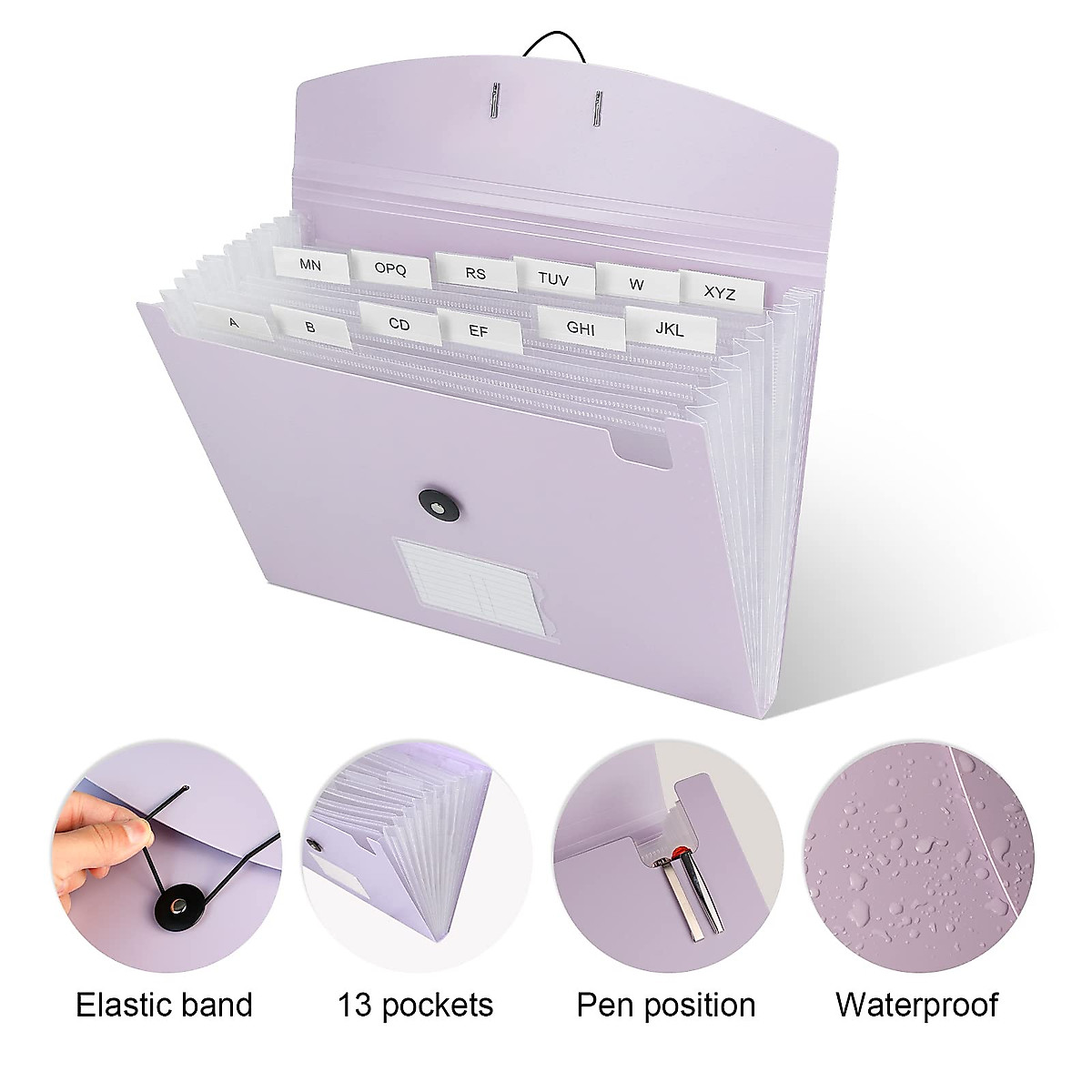 JIMEIQI Accordion File Organizer, 13 Pocket Expanding File Folder Organizer for Letter Size/A4 Documents, Expandable Portable Monthly Bill/Receipt Organizer for Home/Office/School (Makaron Purple)