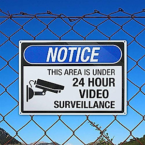 4-Pack Aluminum Security Notice Signs, 14x10 inches, UV Printed - This Area is Under 24 Hour Video Surveillance Signs - Durable Warning for Home, Office & Business Safety