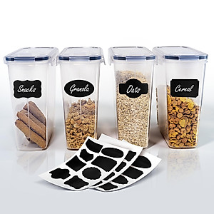 SirContainers Cereal Containers Storage - 4 Pack Airtight Food Storage Containers Large Cereal Dispenser 4 Liter Plastic Storage Containers with Lids